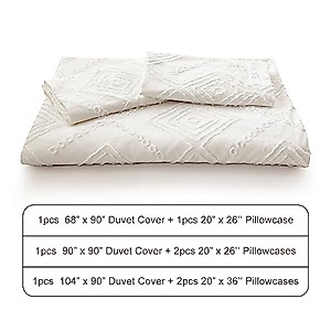 EMME Twin Duvet Cover Set, Tufted Twin Comforter Cover Set, Boho Embroidery Bedding Sets for All Seasons, 2 Pieces Embroidery Chic Duvet Cover Full, 1 Duvet Cover + 1 Pillowcase (White, Twin)