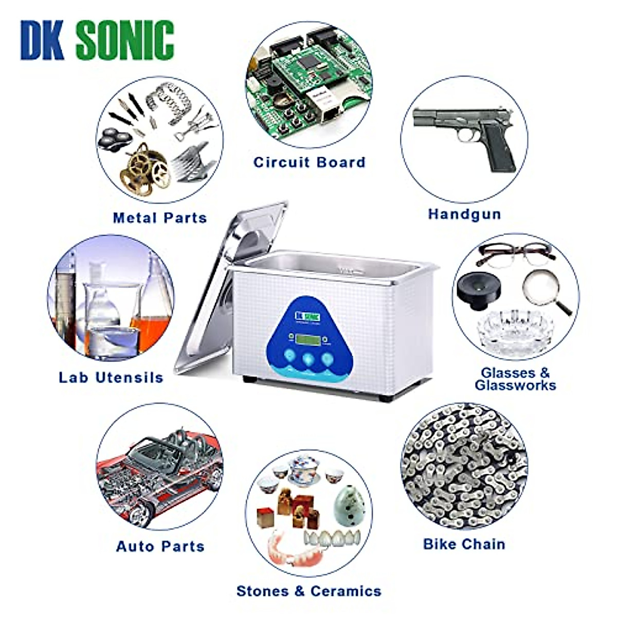 DK SONIC 42KHz Ultrasonic Cleaner with Digital Timer and Basket for Jewelry, Ring, Eyeglasses, Denture, Watchband, Coins, Small Metal Parts, Daily Necessaries, etc (900ML, 110V)