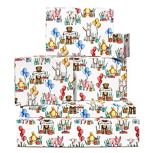 CENTRAL 23 Happy Birthday Wrapping Paper For Boys And Girls - 6 Sheets Gift Wrap - Cute Country Farm Animals - For Boys Girls - Kids Wrapping Paper - Comes With Fun Stickers