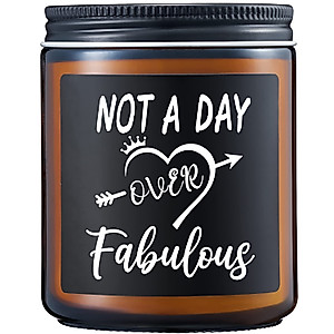 waogift Not A Day Over Fabulous Lavender Scented Candles - Funny Birthday Gift Ideas for Women Her,Friends, Coworkers, Her, Wife, Mom, Daughter, Sister, Aunt - Soy Funny Candle for Home Scented White