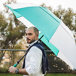 The Typhoon Tamer 62 Inch Vented Windproof Double Canopy Large Golf Umbrella for Rain & Wind, Strong Fiberglass Oversized Lightweight Professional Quality Golfers Umbrella for Men & Women, Gray/Purple