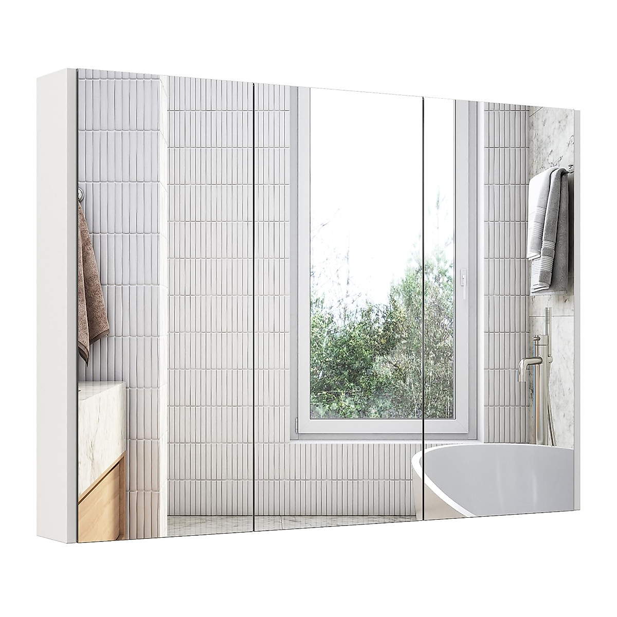 Giantex Bathroom Medicine Cabinet with Mirror - Extra Large Wall Mounted Cabinet with 3 Frameless Mirrored Doors, 2 Adjustable Shelves, 36” x 25.5” Recessed or Surface Mount Bathroom Cabinet