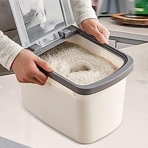 gazechimp Grain Rice Storage Container, Pet Food Storage Box, Airtight Household Grain Dispenser, Grain Rice Storage Bin, Flour Bin for Flour, Cat Dog Food, White