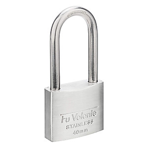 Fu Volante Stainless Steel Pin Tumbler Padlock, 304 Marine Series, Weatherproof Padlock for Outdoor use, 1-1/2 inch Wide Body, Keyed Alike Locks- Stainless Steel Body & Long Shackle-2 Pack