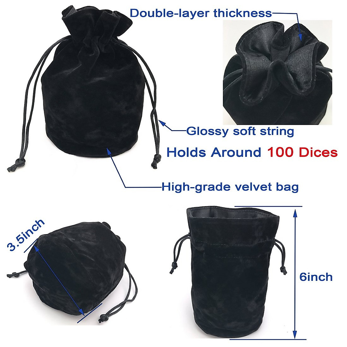 Assorted Polyhedral Dice Set with Black Drawstring Bag, 5 Complete Dice Sets of D4 D6 D8 D10 D% D12 D20 Great for Dungeons and Dragons DND RPG MTG Games