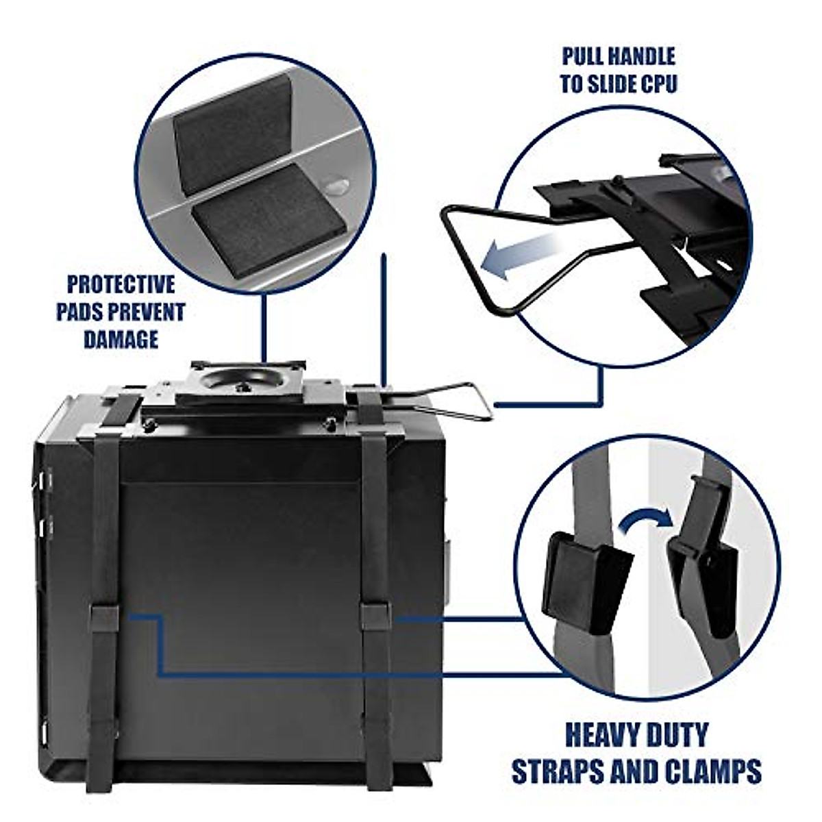 Mount-It! Under Desk CPU Mount with Adjustable Straps, Computer Tower Holder with Sliding Track and 360 Degree Swivel, 22 Lb Capacity, Black