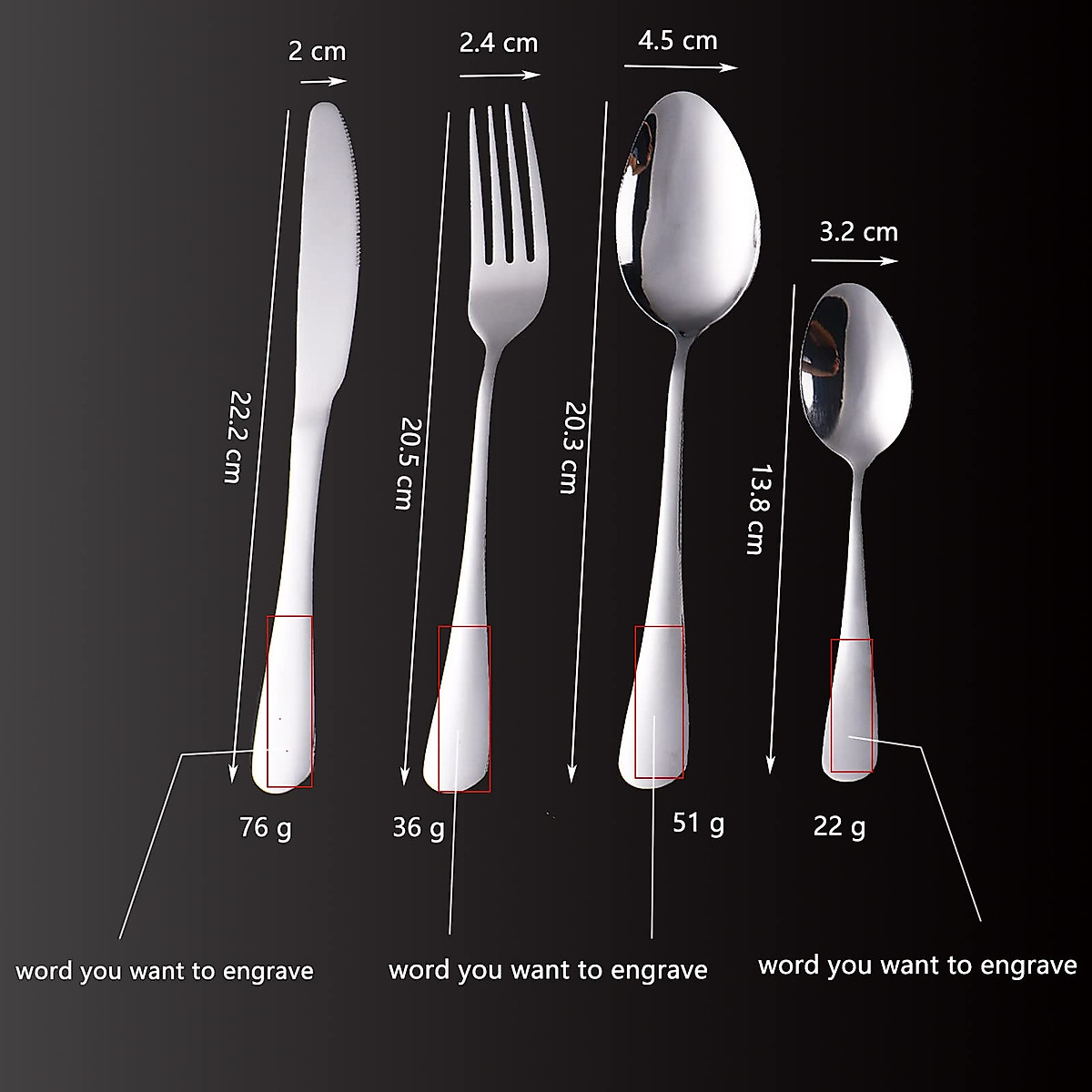 Custom Engraved Cutlery,Customized Tableware Set With Gift box, Personalized Lettering Name Fork/Knife/Spoon Stainless Steel Cutlery, Customized Gifts For Mama Nana Papa. (Silver)