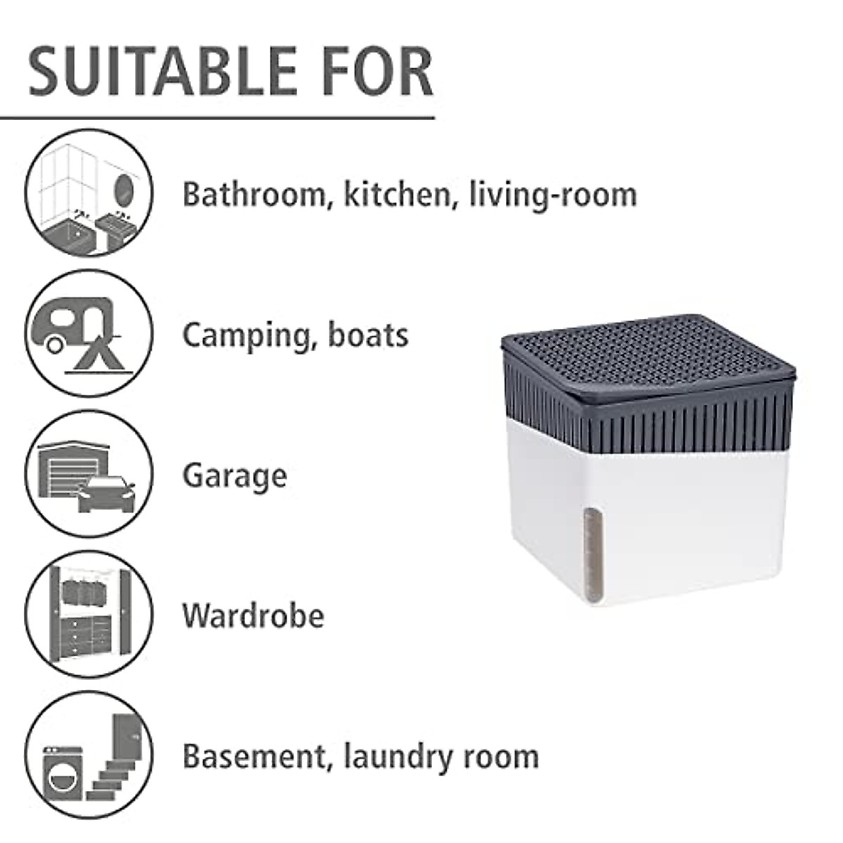 WENKO Dehumidifier Small, Portable, Compact and Rechargeable, Moisture Absorber for Bathroom, Bedroom, Garage, Closet, 2800 Cubic Feet, 2.2lbs, White, 6.18 x 6.5 x 6.5, 2.2 lbs