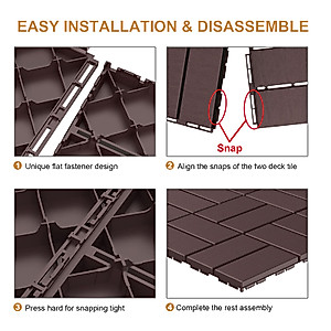 Goovilla Plastic Interlocking Deck Tiles, 27 Pack Outdoor Patio Flooring, 12"x12" Interlocking Decking Tile Outdoor All Weather Use, Waterproof Patio Pavers for Pool Balcony Backyard Porch, Dark Brown