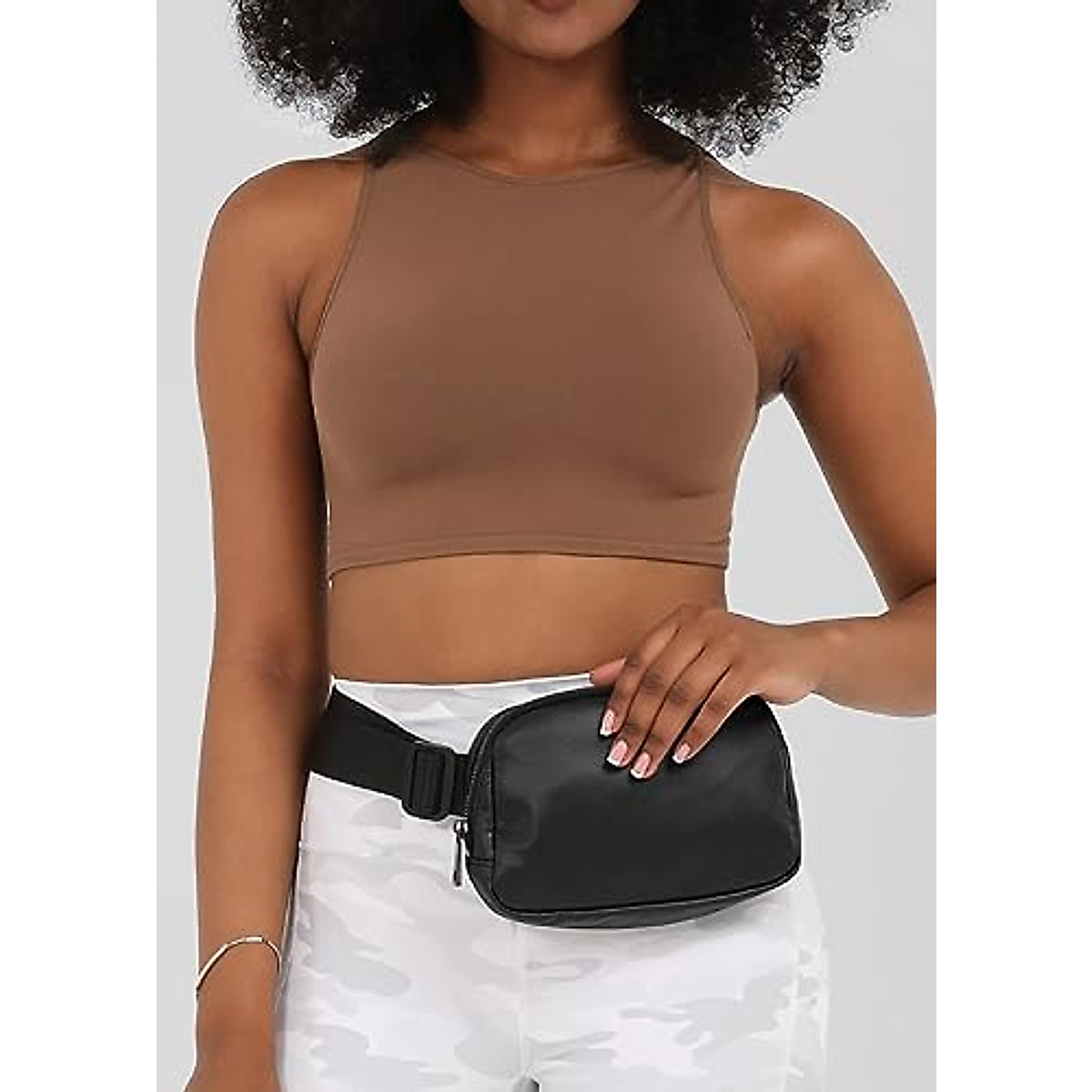 ODODOS Mini Belt Bag with Adjustable Strap, Vegan Leather Fanny Pack Small Waist Pouch for Workout Running Traveling Hiking, Matt Black