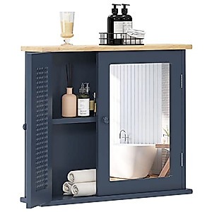 soges Bathroom Wall Cabinet Medicine Cabinet with Mirror, Wall Mounted Bathroom Storage Cabinet with 2 Doors, Wood Hanging Cabinet Storage Organizer for Bathroom, Living Room, Dark Blue