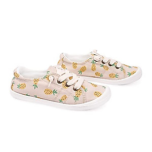 Boy and Girl Slip on Canvas Sneaker, Kids Low Top Casual Fashion Shoes, Comfy Lace up Walking Shoes (12, Pineapple, 12)
