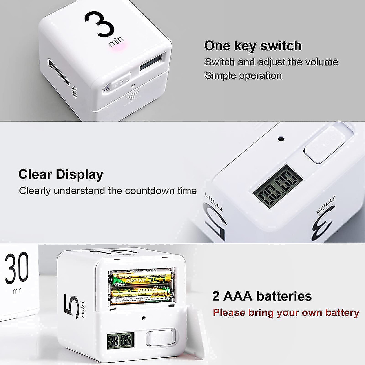Feilifan Cube Timer, Kitchen Timer Kids Timer for ADHD Productivity Workout Flip Timer Classroom for StudyTime Countdown Management Settings 15 20 30 60 Minutes