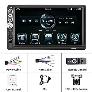 Hikity Single Din Car Stereo 7 Inch Touchscreen with Apple Carplay Android Auto Bluetooth 5.1, Car Audio Receiver with Mirror Link FM Radio SWC USB AUX TF Card and 12LED Backup Camera