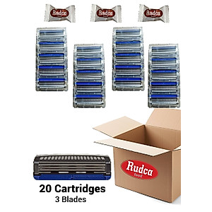 Rudca Food Bundle Men's Refill Razor Blade Cartridge, 20 Cartridges, fit any Schick or Wilkinson Hydro 3, Hydro 5 & Hydro Silk Razor and 3 Rudca Food Peppermints Candies