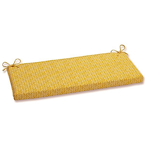 Pillow Perfect Outdoor/Indoor Herringbone Egg Yolk Bench/Swing Cushion, 1 Count (Pack of 1), Yellow