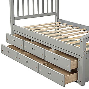 Harper & Bright Designs Twin Size Platform Storage Bed Solid Wood Captains Bed with 6 Drawers, No Box Spring Needed
