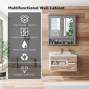 Lifetime Home Modern Bathroom Wall Cabinet with Mirror & Adjustable Shelf - Wall Mounted Utility Medicine Cabinet for Kitchen, Living Room Garage Laundry Room - Wooden Storage Over Sink Toilet