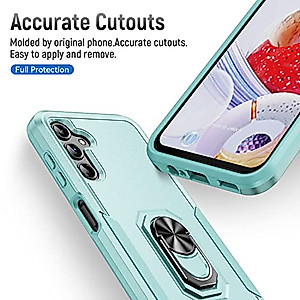 Samsung Galaxy A14 5G Case with Screen Protector, Military Grade Dual Layer Shockproof Heavy Duty Shockproof Full Body Protective Phone Cover, Built in Rotatable Magnetic Ring Holder for A14 (Green)