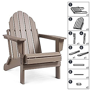 Classic Folding Adirondack Chair, Weather Resistant Patio Seating, Heavy Duty Poly Plastic Outdoor Chairs, Deck Fire Pit Garden Lawn Backyard Porch Chairs - Easy Assemble - Brown