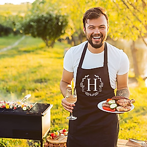 NOBONDO Personalized Apron with Pockets, Initial Bib Apron with Adjustable Neck and Waist Ties, Monogrammed Gift for Women and men, Supports Cooking, Crafting BBQ Drawing and Gardening - with Wreath M