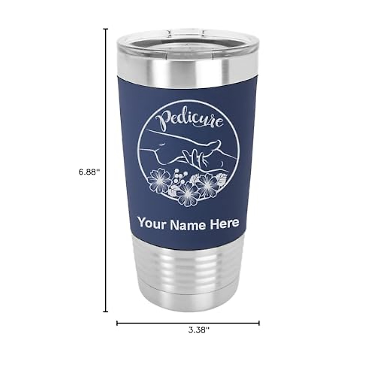 LaserGram 20oz Vacuum Insulated Tumbler Mug, Pedicure, Personalized Engraving Included (Silicone Grip, Navy Blue)