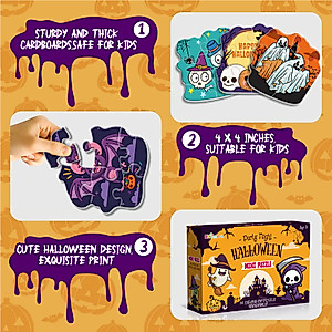 Shemira Halloween Party Favor for Kids, 24 Pack Jigsaw Puzzles in Halloween Theme Designs for Trick or Treating, Halloween Goodie Bag Filler, Halloween Miniatures Novelty Toy, School Classroom Reward