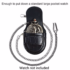 KAEVUD Pocket Watch Leather Case Slub Pattern Protector Holder Display Waist Bag Belt Timepiece Pouch Accessories 47 mm with Chain for Men