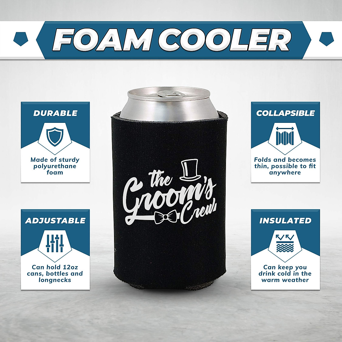Shop4Ever The Groom and The Groom’s Crew Bow Tie Top Hat Can Coolie ~ Wedding Bachelor Party Beer Can Sleeve Coolers ~ (Crew Hat, 6 Pk)