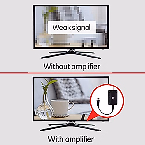 GE Indoor HD Digital TV Antenna Amplifier, Low Noise Antenna Signal Booster, Clears Up Pixelated Low-Strength Channels, Supports HD Smart TV VHF UHF, AC Adapter, Black, 42178