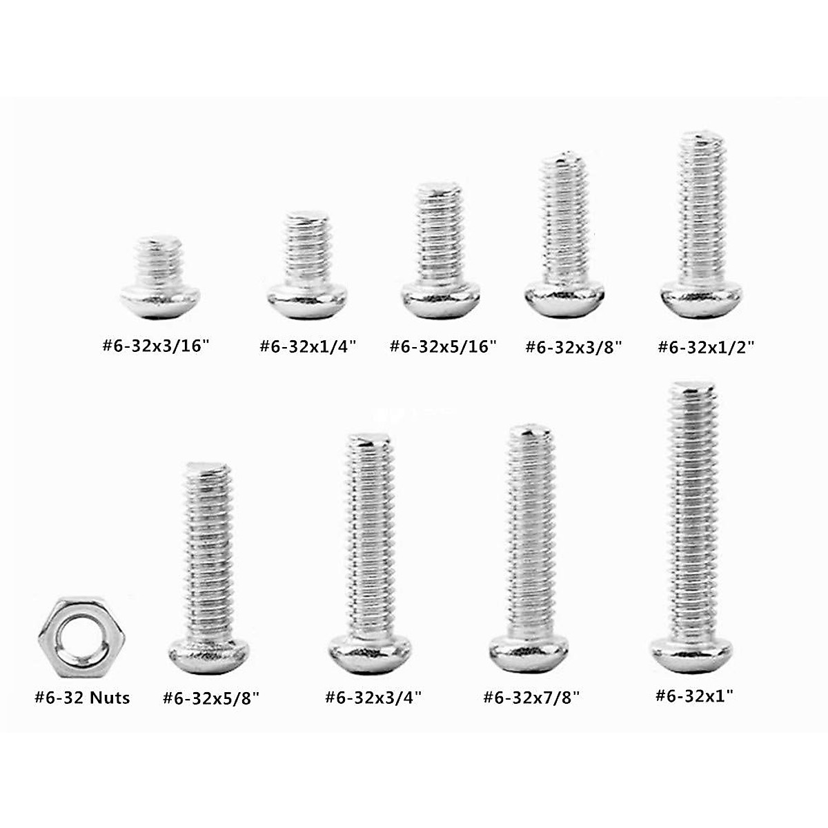 Guard4U 220Pcs #6-32 UNC Stainless Steel Phillips Pan Head Machine Screws Nuts Assortment Kit- #6-32x 3/16" 1/4" 5/16" 3/8" 1/2" 5/8" 3/4" 7/8" 1"