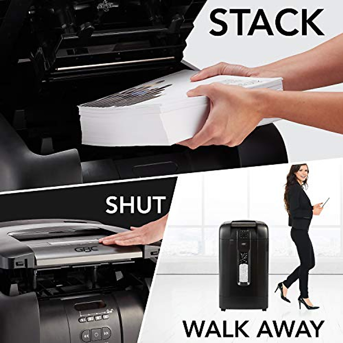GBC Paper Shredder, Auto Feed, 750 Sheet Capacity, Micro-Cut, 20+ Users, Stack-and-Shred 750M (1758578)
