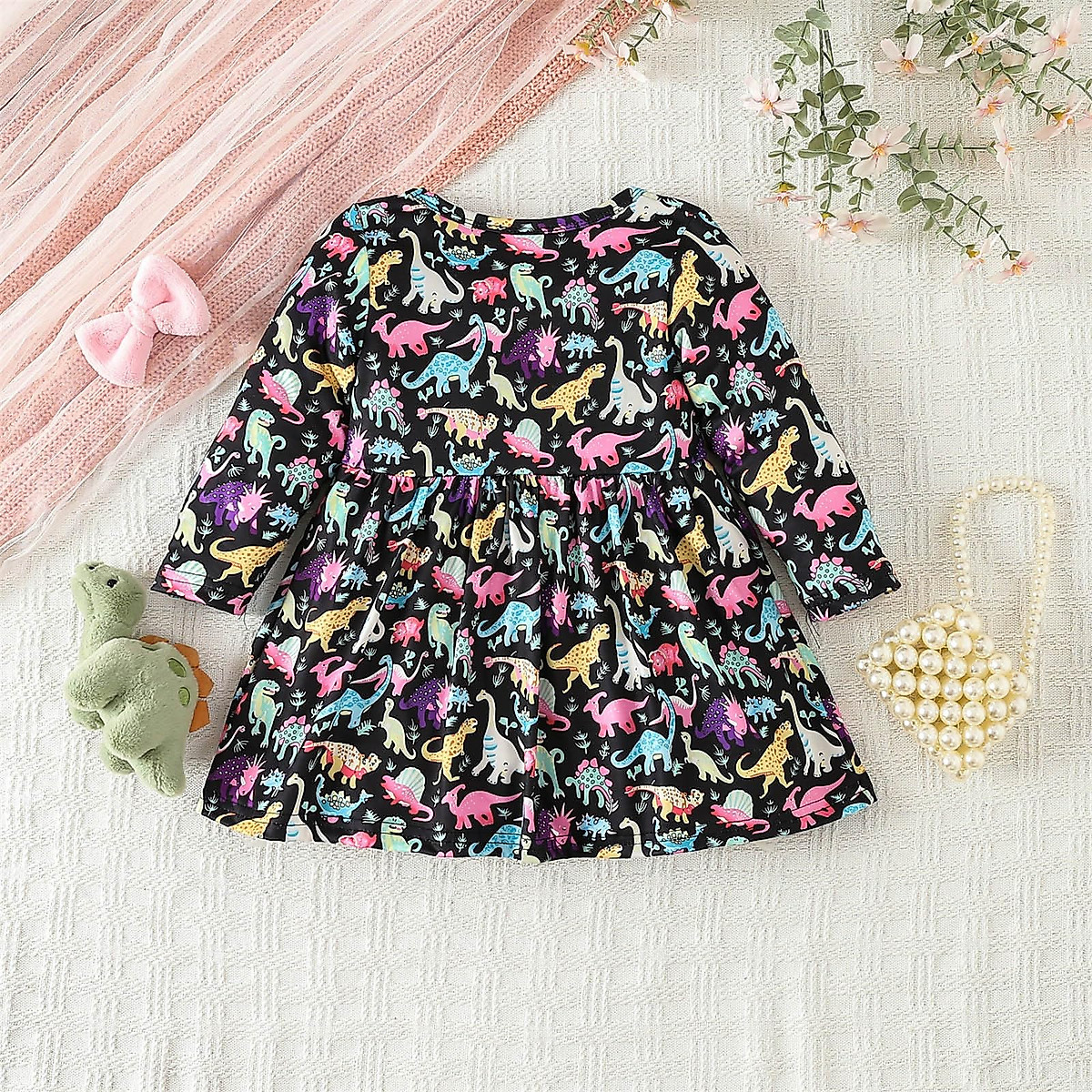 Baby Fall 2023 Dress Christmas Halloween Costumes Ruffle Sleeve Floral & Pumpkin Print Dresses Outfits Kids Baby Trick or Treat Candy Sugar Ask Dress Black