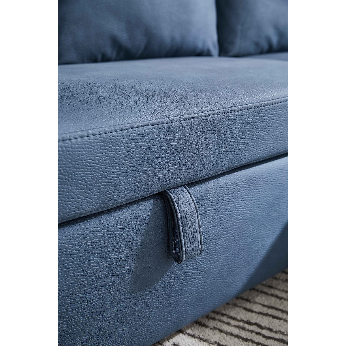 ATY Reversible Sectional Sleeper Sofa with Storage Chaise, L Shape Couch with Pull-Out Bed, Living Room Furniture, 85", Blue