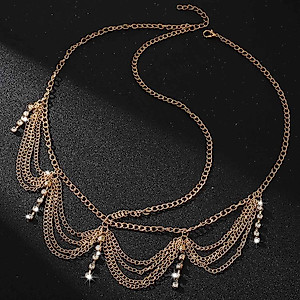 Catery Gold Hair Chain Jewelry Bride Wdedding Headbands Tassels Boho Headpiece Head Chain Rhinestones Hair Jewelry Spring Summer Christmas Head Chain for Women