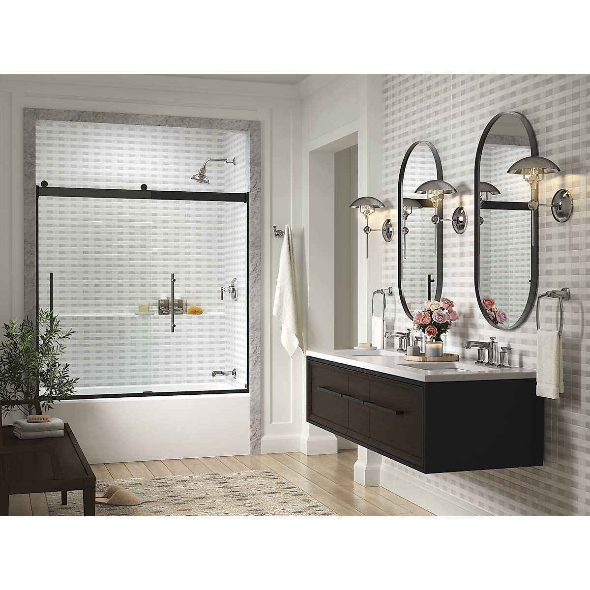 KOHLER 702419-L-BL LEVITY™ PLUS 5/16 BATH DOOR 62x59-5/8 with Vertical Ladder Handle in Matte Black