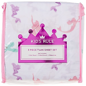 Kids Rule 3-Piece Mermaid Sheet Set | 1 Twin Flat Sheet, 1 Twin Fitted Sheet & 1 Queen Pillowcase | 100% Softly Brushed Microfiber Polyester | Soft, Smooth & Durable | Ideal for Kids | Multicolor