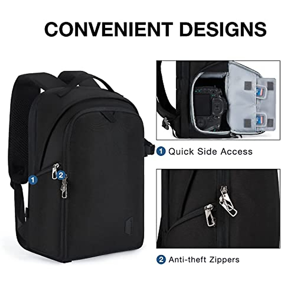 Camera Backpack,BAGSMART DSLR SLR Camera Bag Backpack Fits 15.6 Inch Laptop,Anti-Theft Waterproof Camera Case for Photographers,Men Women,with Rain Cover,Tripod Holder,Black