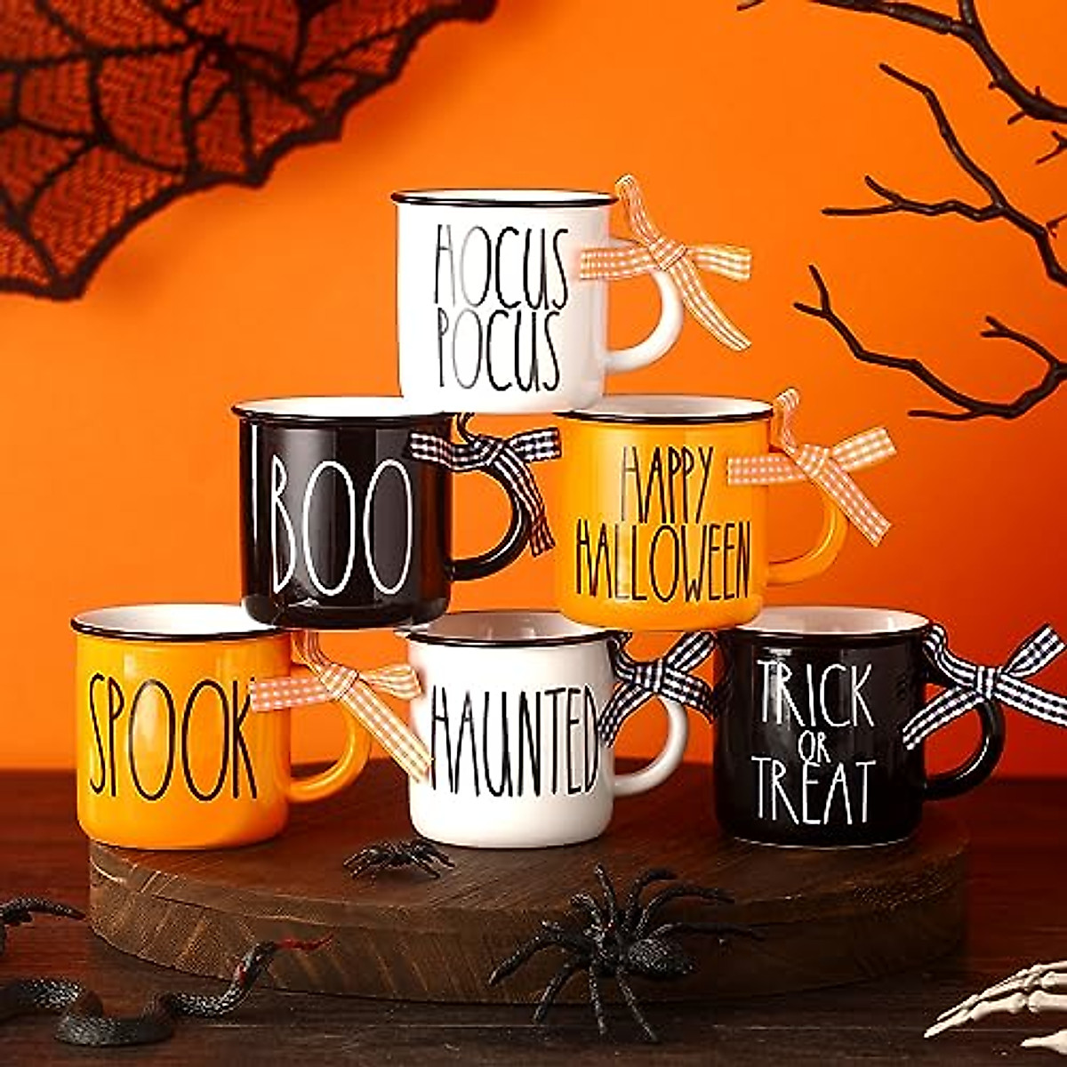 6 Pcs Halloween Mini Coffee Mugs Boo Pumpkin Trick or Treat Mini Coffee Cups for Tiered Tray Decor Halloween Coffee Bar Decor for Home Kitchen Table Decor Centerpieces Housewarming Gift
