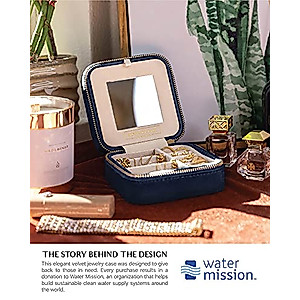 Plush Velvet Travel Jewelry Box Organizer | Travel Jewelry Case, Jewelry Travel Organizer | Small Jewelry Box for Women, Jewelry Travel Case | Earring Organizer with Mirror - Navy Blue