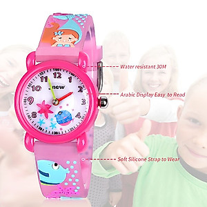 Kids Waterproof Watch, 3D Lovely Cartoon Watch for Girl and Boy-The Best Gift, Mermaid Red, strap