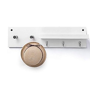 rUrEu Coat Rack Wall Mounted, Coat Rack Wall Mounted with Storage, Wall Coat Hook Hanger for Hanging Hat Towels Clothes/White/5 Hooks