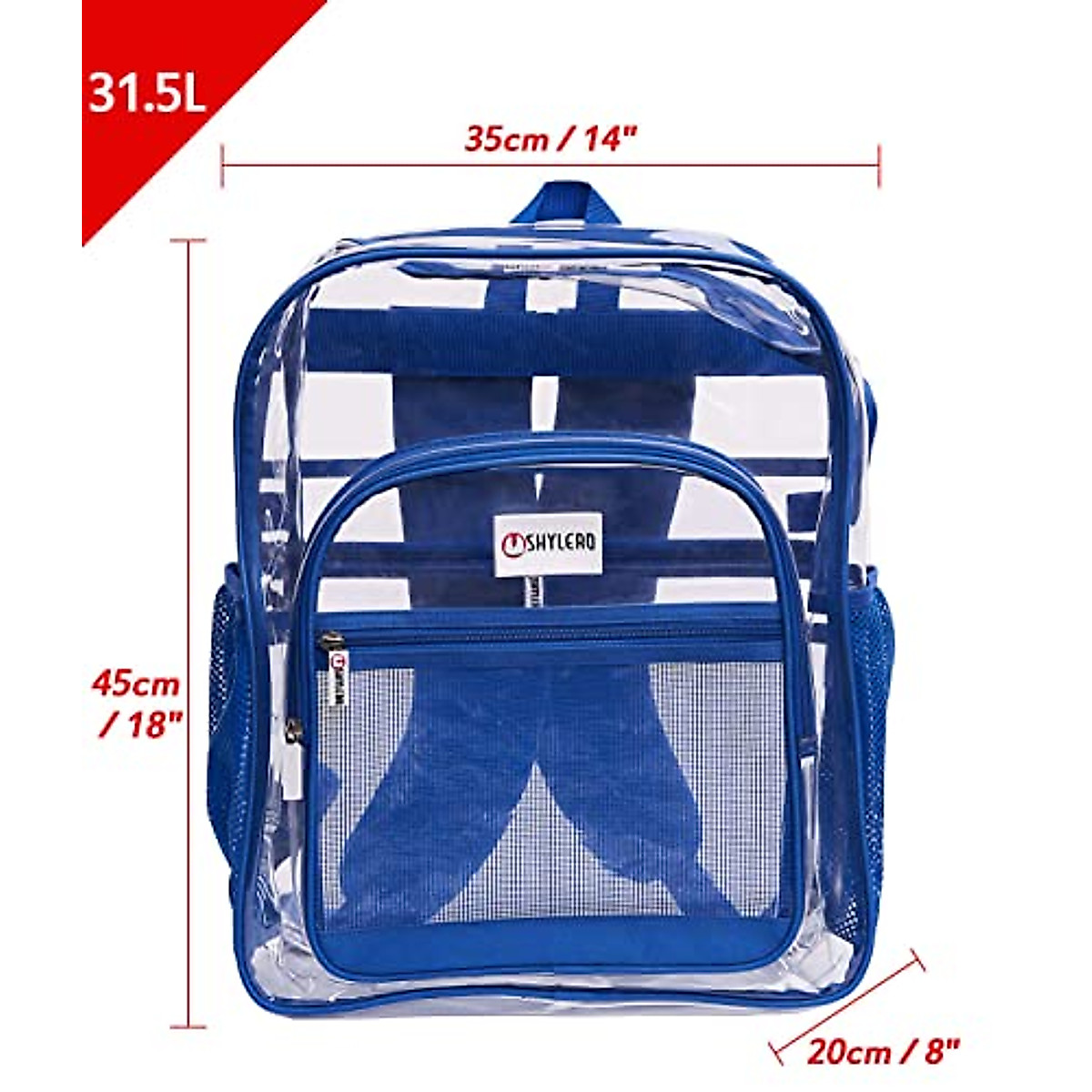 SHYLERO Clear Backpack For Work XL - Heavy Duty School Bookbag has TSA Lock - 2-WAY Zip - Transparent PVC - H18''xW14''xD8
