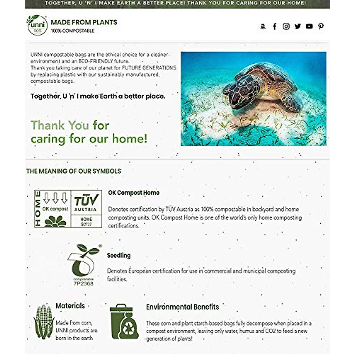 UNNI 100% Compostable Dog Poop Bags, Extra Thick Pet Waste Bags, 270 Count, 18 Refill Rolls, 9x13 Inches, Earth Friendly Highest ASTM D6400, Europe OK Compost Home and Seedling Certified,San Francisco