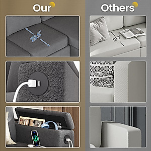 SEDETA U Shaped Couch, Sectional Sofa Couch with Storage Seat, Chenille Dark Grey