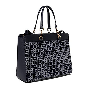 Tommy Hilfiger Antonella II Convertible Satchel Square Monogram Jacquard Navy/White One Size