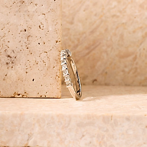 SMILEST Princess Moissanite Stackable Rings for Women, 2MM D Color VVS1 Clarity Lab Created Diamond Wedding Band 18K White Gold Plated 925 Sterling Silver Bar-Set Moissanite Wedding Band for Women