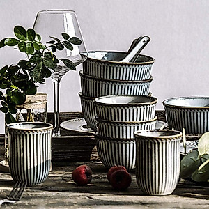 GagalU Dinner Set,38-Piece Ceramic Dinnerware Sets Retro Glaze Porcelain Plates Bowls and Cups Service for 6 People