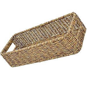 Rattan Storage Basket Kitchen Utensil Holder Woven Rectangular Cutlery Storage Basket Silverware Tray Natural Woven Flatware Organizer Tray Woven Cutlery Holder