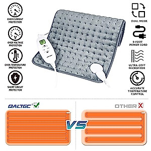 QALTGC Heating Pad (12"x 24"), LCD Controller, Machine Washable, Comfortable Soft for Cramps/Pain Relief（Grey）